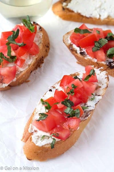 Tomato and Basil Crostini with Whipped Feta - Gal on a Mission